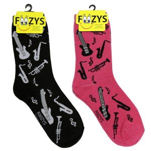 Womens Foozys Socks Design - Musical Instruments in Black, Pink, or ...