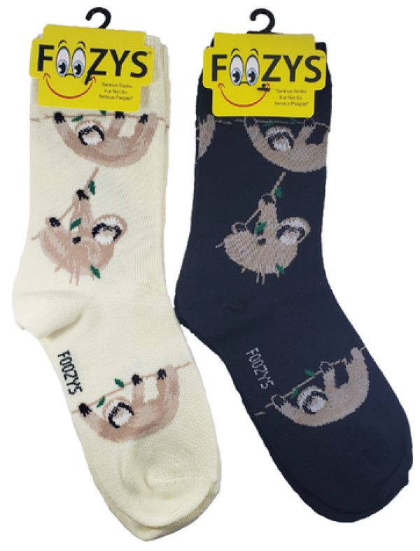Womens Foozys Socks Design – Sloth in Cream, Black - FoozysSocks.com