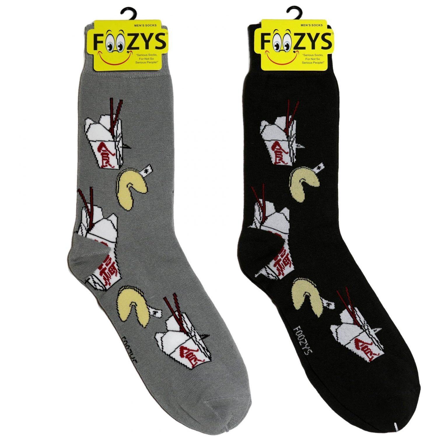 Mens Foozys Socks Design - Chinese Takeout in Gray, Black - FoozysSocks.com