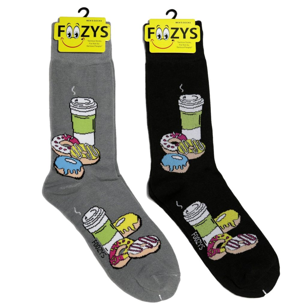 Mens Foozys Socks Design - Coffee and Donuts in Grey, Black ...