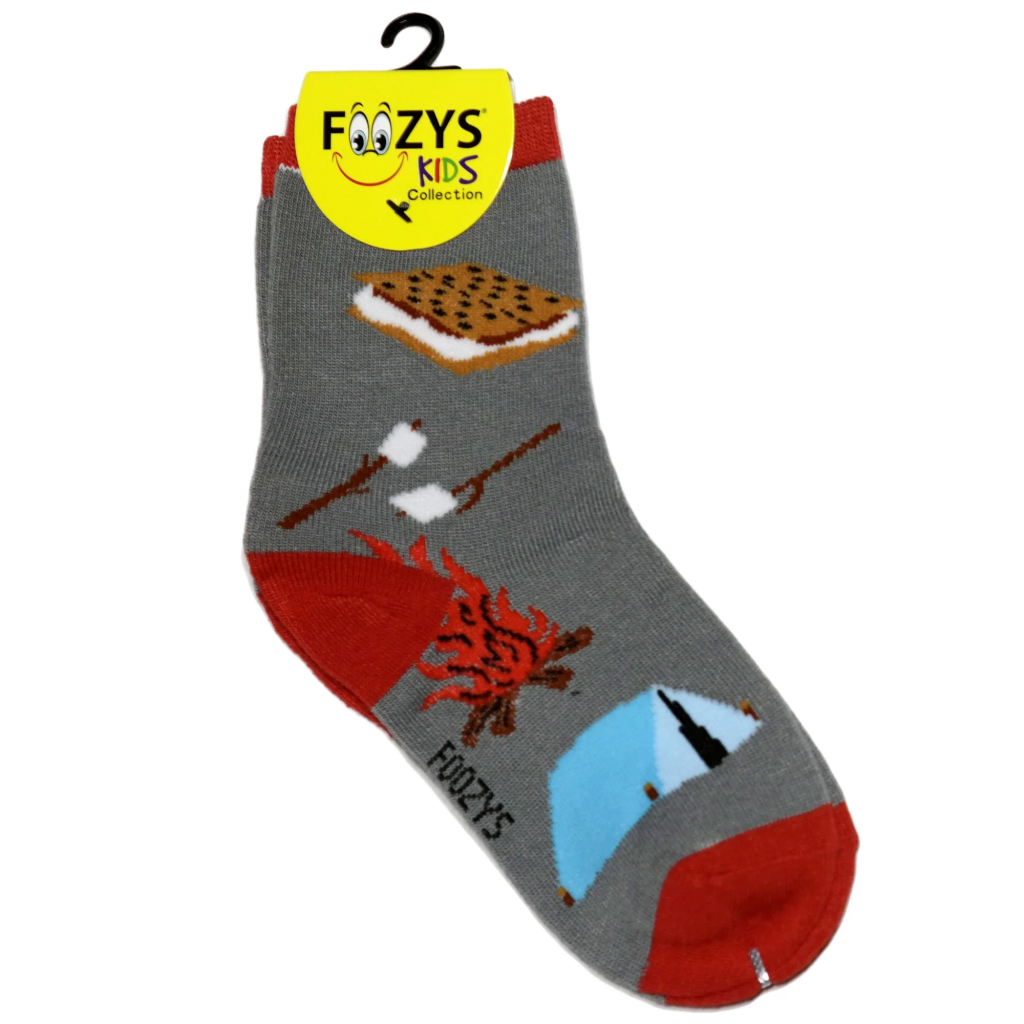 Boys Foozys Socks Design - Smores & Camp Fire in Gray - FoozysSocks.com
